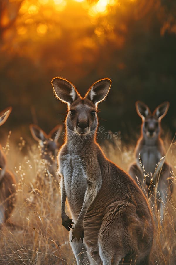Kangaroo Standing in the Savanna with Setting Sun Shining. Stock ...