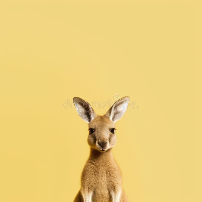 Minimalist Photography: Whimsical Kangaroo on Yellow Background Stock ...