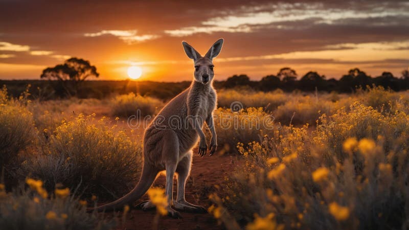 Majestic Kangaroo at Sunset in Australian Outback Stock Illustration ...