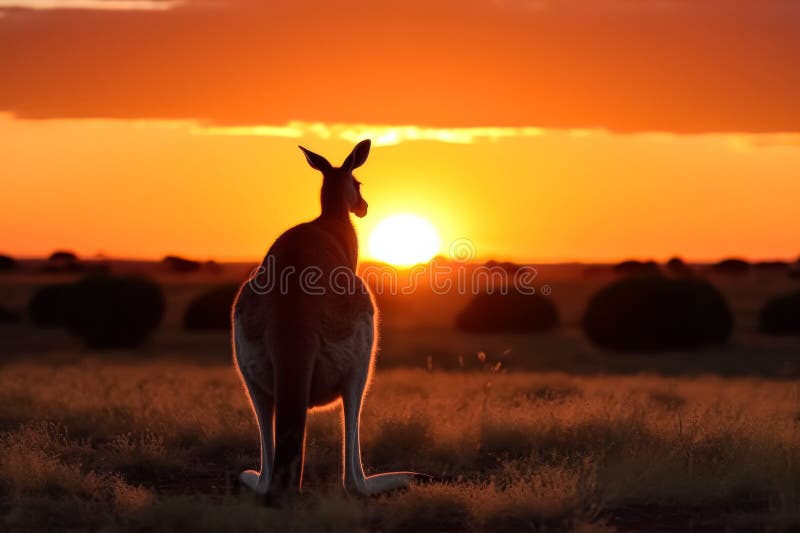 Kangaroo Stands in a Field at Sunset Stock Photo - Image of wilderness ...