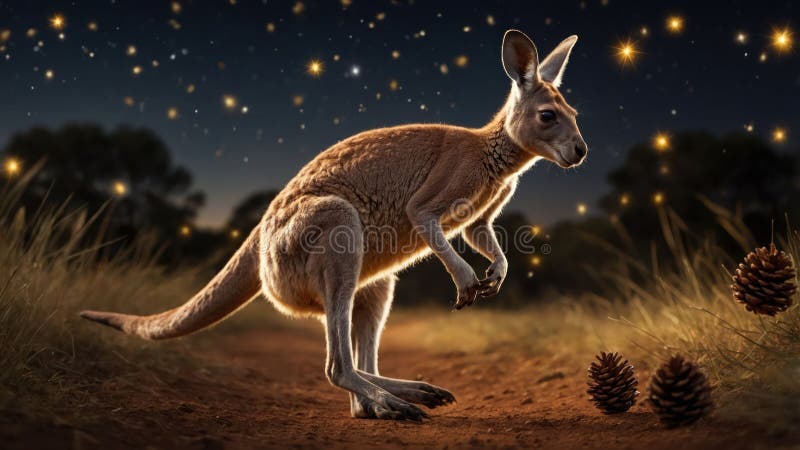 Red Kangaroo at Night: Magical Australian Wildlife Scene Stock ...