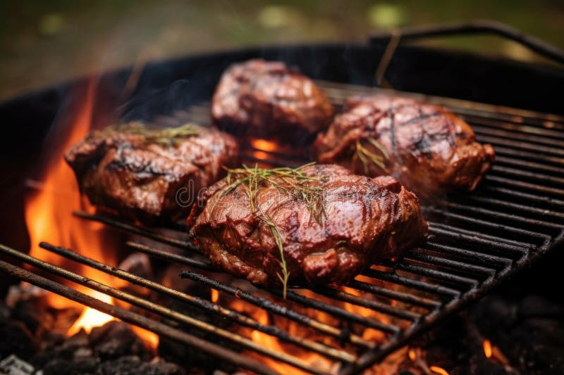 Kangaroo Steaks Sizzling on Barbecue Stock Illustration - Illustration ...