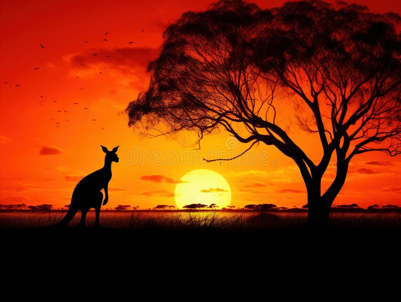Kangaroo at sunset stock illustration. Illustration of scenery - 294979695