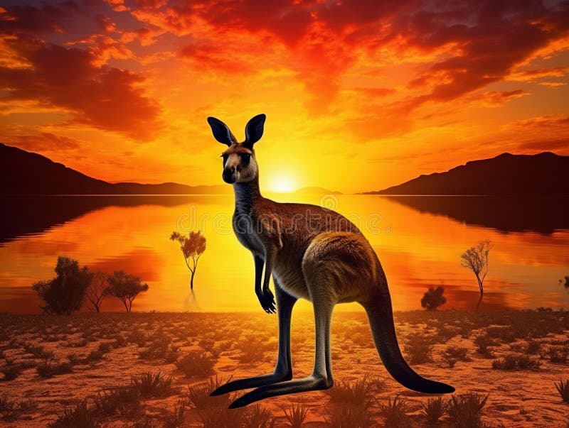 Kangaroo Sunset Made with Generative AI Illustration Stock Illustration ...