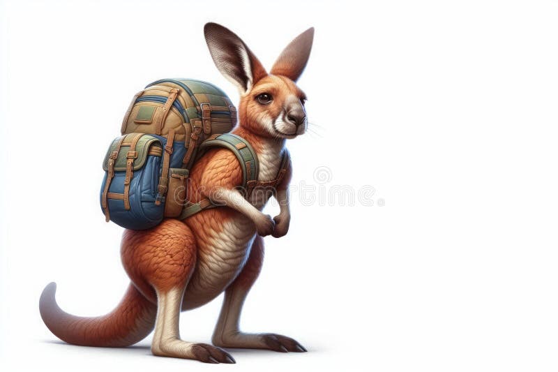 Kangaroo with a Tourist Backpack. Space for Text. Stock Photo - Image ...