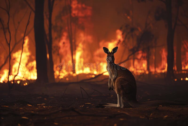A Kangaroo Trying To Escape a Forest Fire in Australia Stock Photo ...
