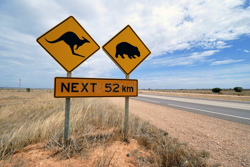 Kangaroo, Wombat Warning Sign Australia Stock Image - Image of danger ...