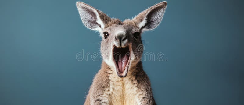 Kangaroo Yawning Against a Simple Blue Background Stock Image - Image ...