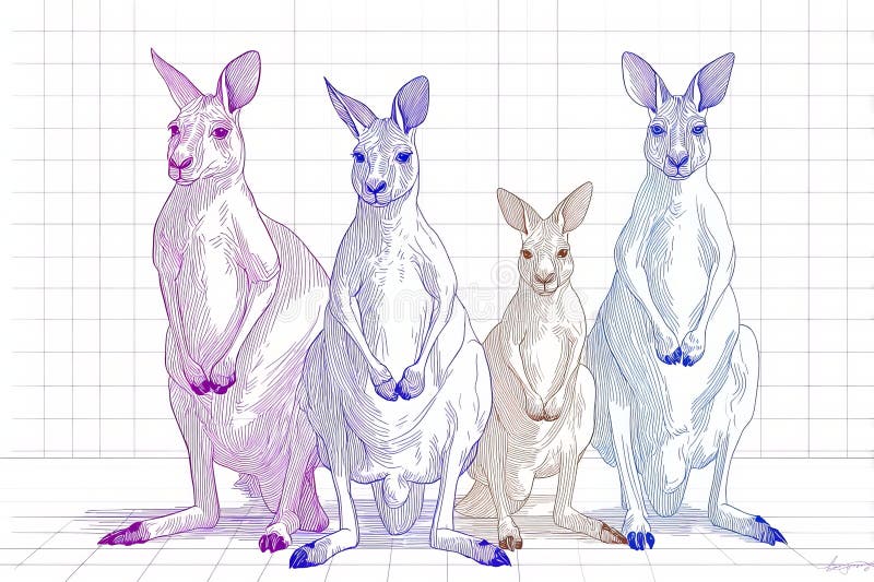 Kangaroos in Diverse Postures and Movements are Illustrated in Color ...