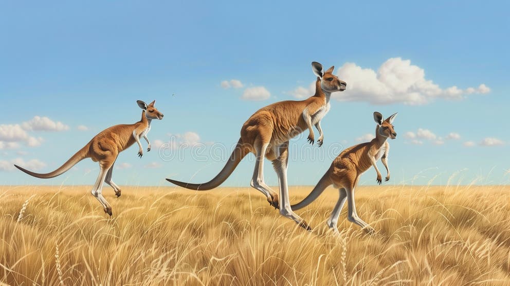 Kangaroos Hopping through the Australian Outback Stock Illustration ...