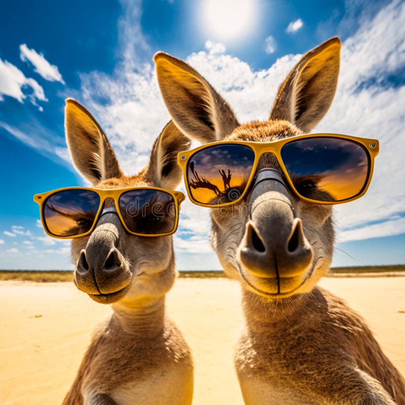 Kangaroos in Sunglasses Take a Selfie, Generative AI Stock Illustration ...