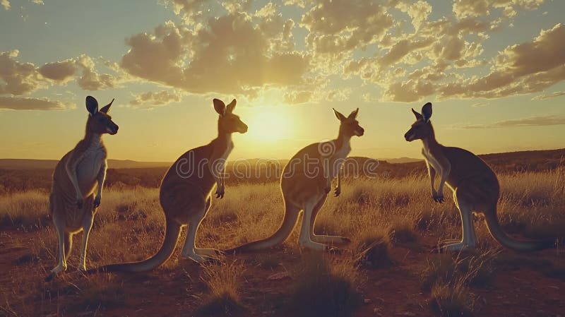 Kangaroos Sunset Outback Australia Wildlife Stock Image - Image of ...