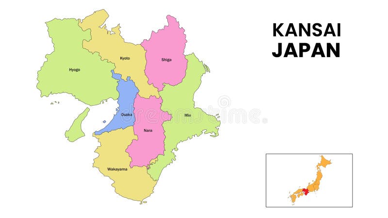 Kansai Map. State and District Map of Kansai Stock Vector ...