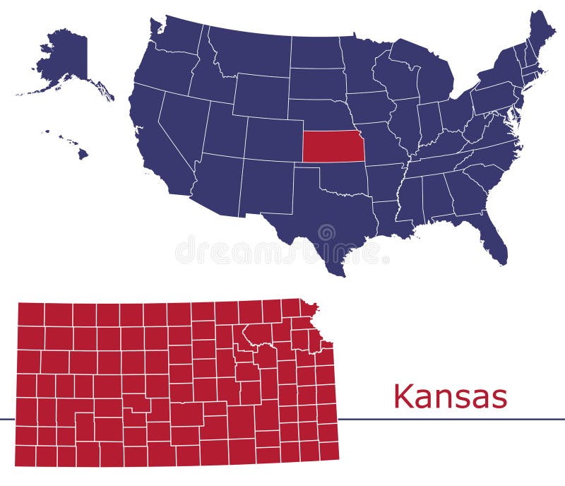 Map of Kansas State, USA. Set of Kansas Maps with Outline Border ...