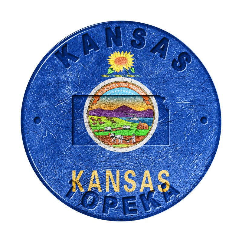 Kansas Flag Button with Map Stock Illustration - Illustration of ...