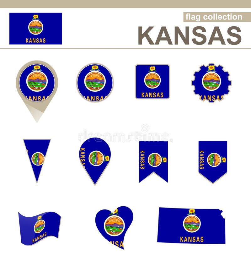 Kansas Flag Collection stock vector. Illustration of emblem - 129647604