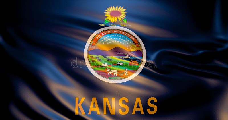 Kansas Flag in the Wind . 3d Illustration Stock Illustration ...