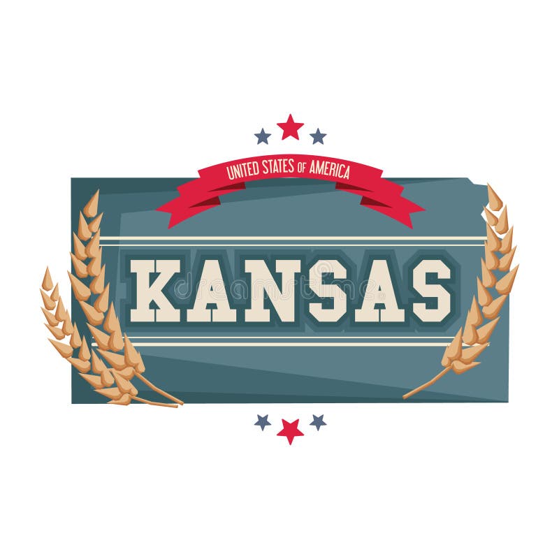 Kansas Map with Wheat Strands. Vector Illustration Decorative Design ...