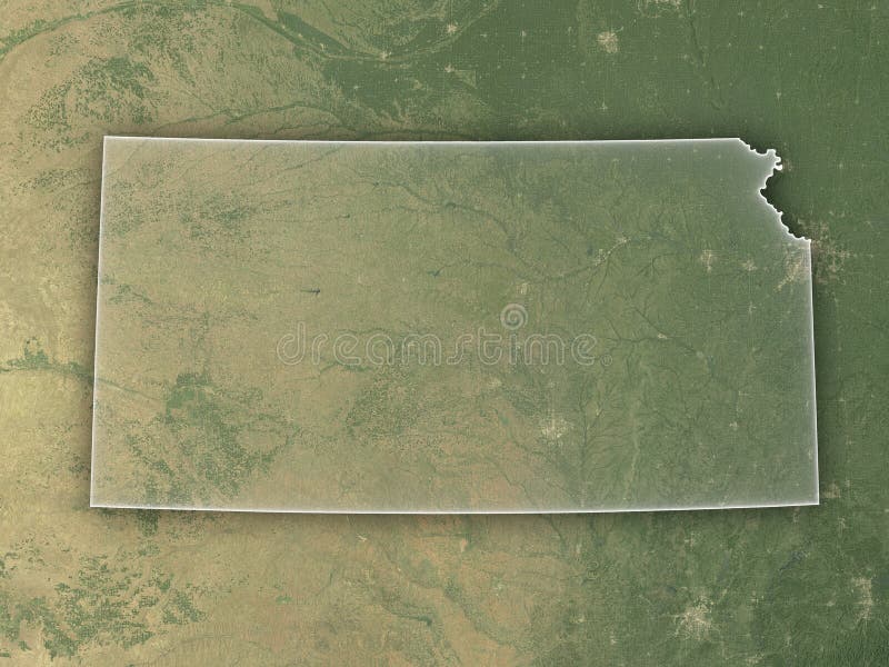 Kansas on a Realistic Map with State Borders and Cities Stock ...