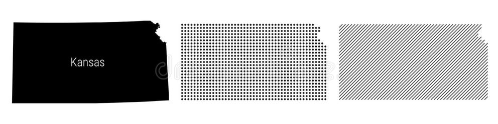 Kansas Silhouette Map and Two Patterns of Dots and Slanted Lines. Flat ...