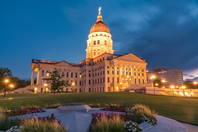 Kansas State Capital Building at Night Stock Image - Image of night ...