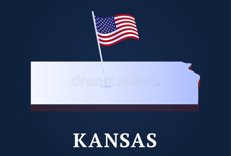 Kansas State Isometric Map and USA National Flag 3D Isometric Shape of ...