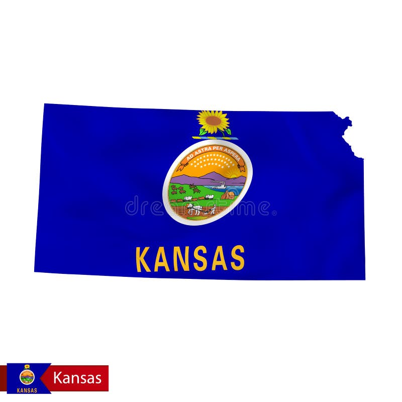 Kansas State Map with Waving Flag of US State. Stock Vector ...