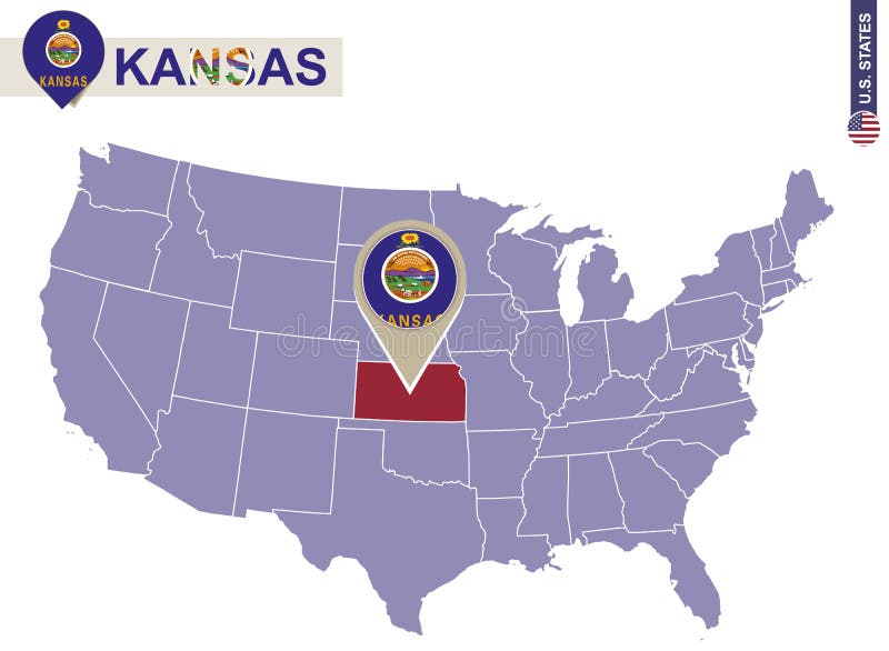 Kansas State on USA Map. Kansas Flag and Map Stock Vector ...