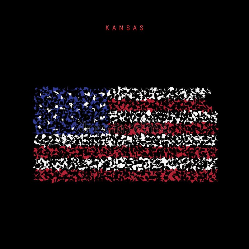 Kansas US State Flag Map, Chaotic Particles Pattern in the American ...