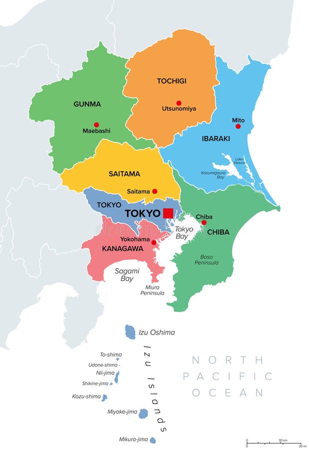 Kanto Region of Japan, Colored Political Map Stock Vector ...