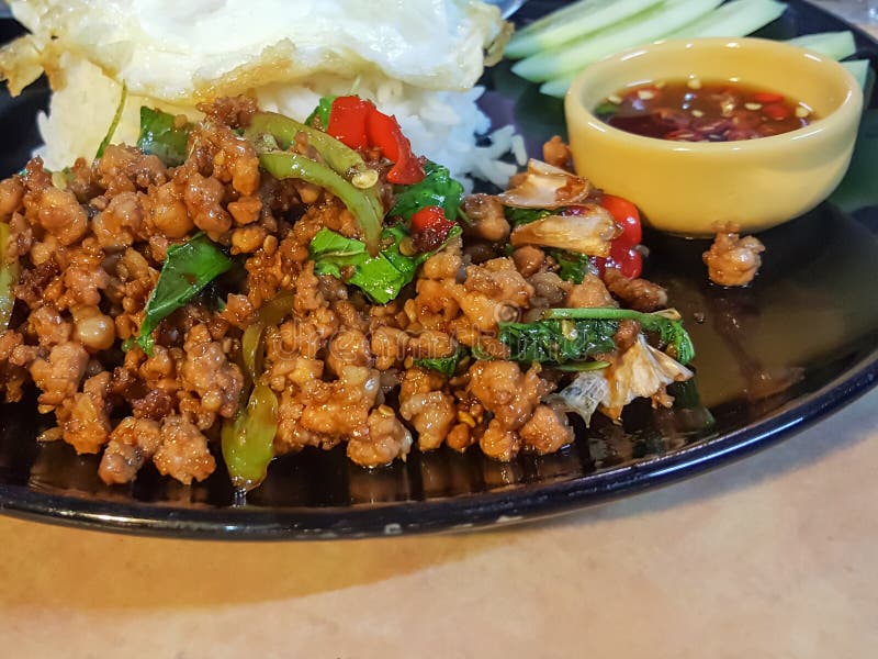 Kao Pad Kra Prao or Thai Rice with Pork and Basil Stock Photo - Image ...