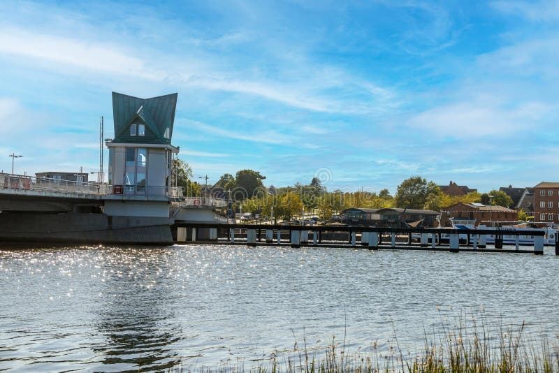 Kappeln with River Schlei with Bascule Bridge with Blue Sky Stock Photo ...