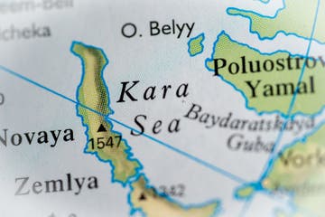 Kara Sea Highlighted on a World Map Stock Photo - Image of atlas, zoom ...