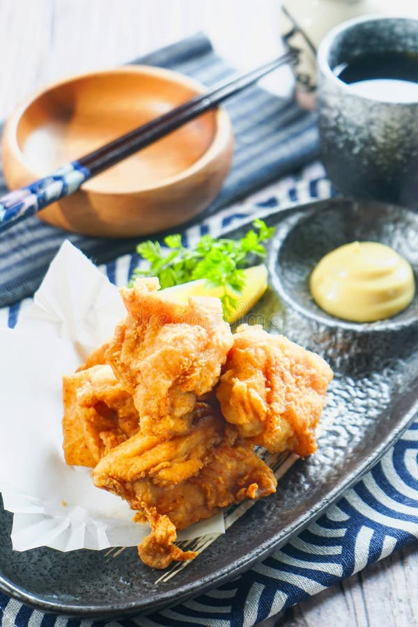 Karaage Fried Chicken with Mayonnaise Served in Dish Side View of ...