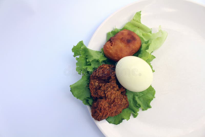 Karaage Ried Chicken, Nugget, Boiled Egg, and Lettuce Stock Image ...