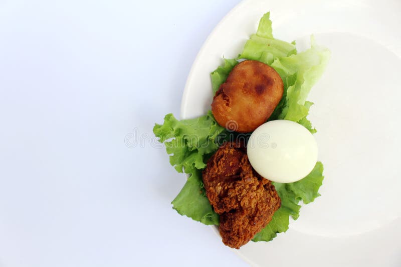 Karaage Ried Chicken, Nugget, Boiled Egg, and Lettuce Stock Image ...