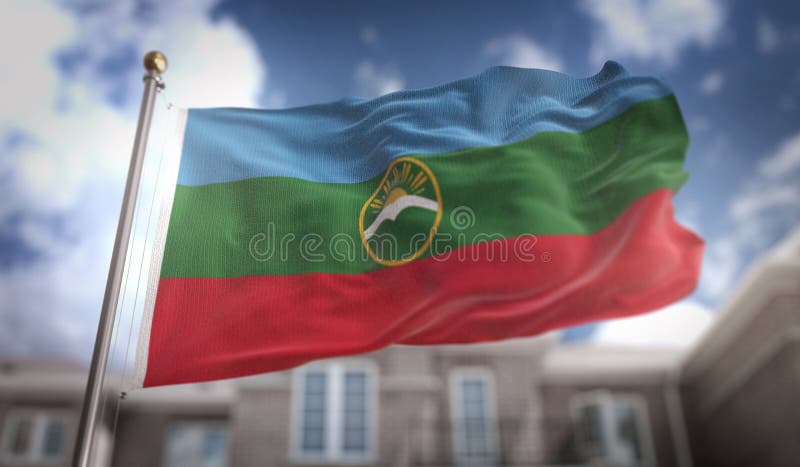 Karachay-Cherkessia Flag 3D Rendering on Blue Sky Building Background ...