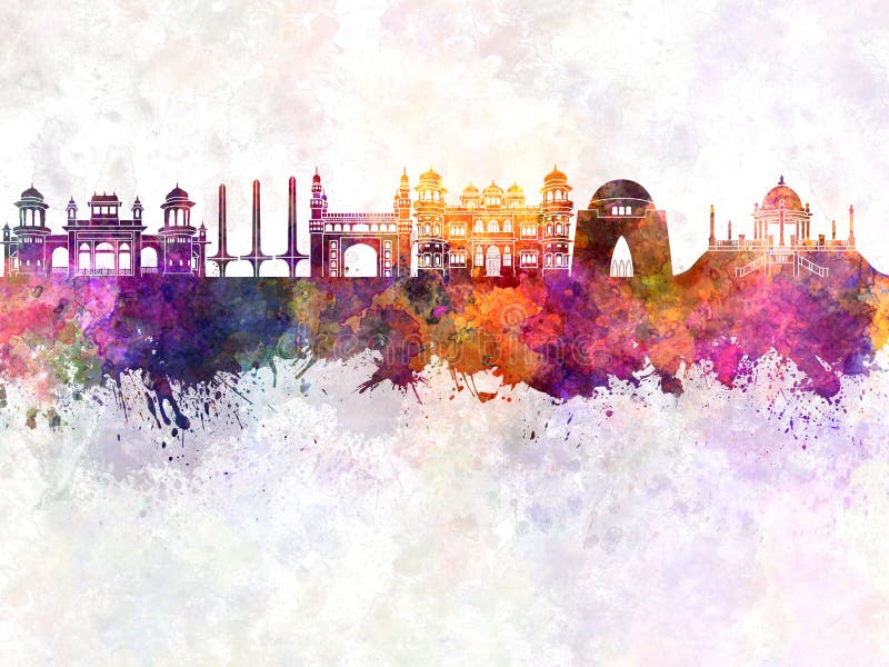 Karachi Skyline in Watercolor Stock Illustration - Illustration of ...