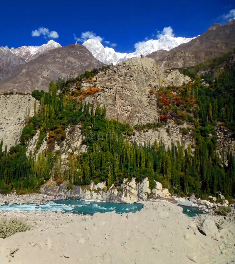 Karakoram and Indus River in Summer Stock Photo - Image of ancient ...