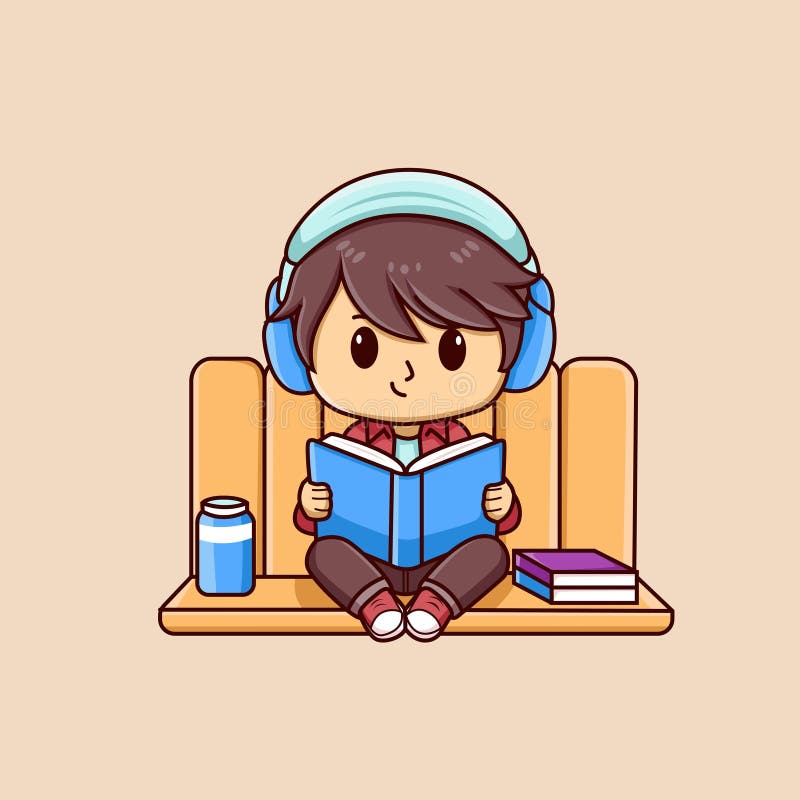 Illustration of a Chibi Character Reading a Book Stock Vector ...