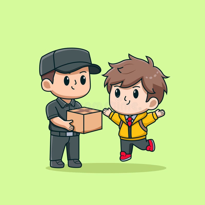 Chibi Characters Deliver Packages To Customers Stock Vector ...