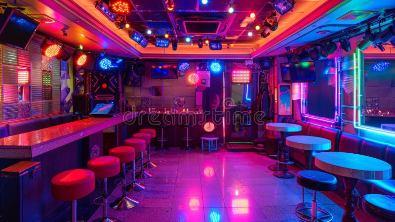 Karaoke Enthusiasts Performing in a Vibrant Bar Stock Illustration ...