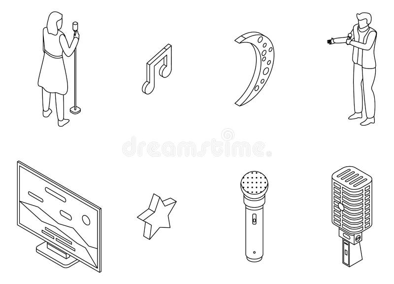 Karaoke Icons Set Vector Outline Stock Illustration - Illustration of ...