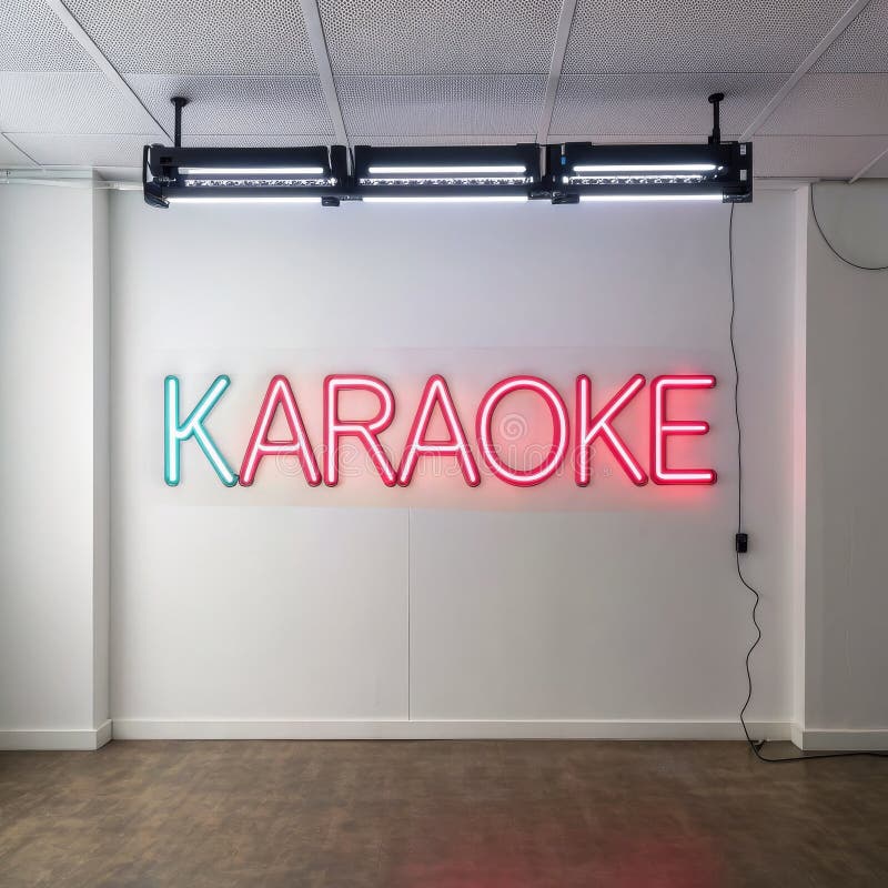 Karaoke Neon Sign on White Wall, Entertainment ,Bar Stock Illustration ...