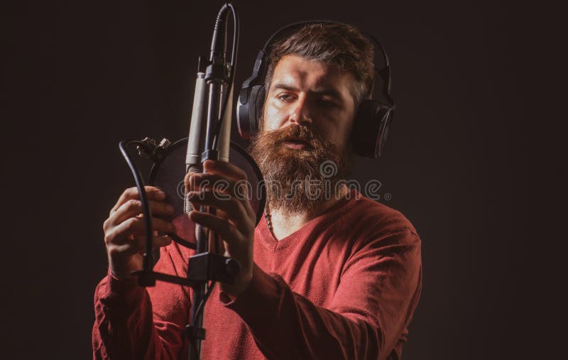 Karaoke Singer. Man Singing with Music Microphone. Stock Image - Image ...