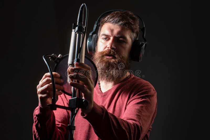Karaoke Singer. Man Singing with Music Microphone. Stock Image - Image ...