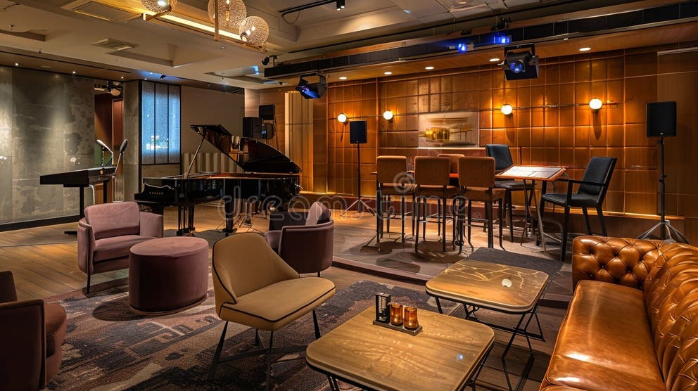 Karaoke Singers Perform in Upscale Hotel Lounge Stock Illustration ...