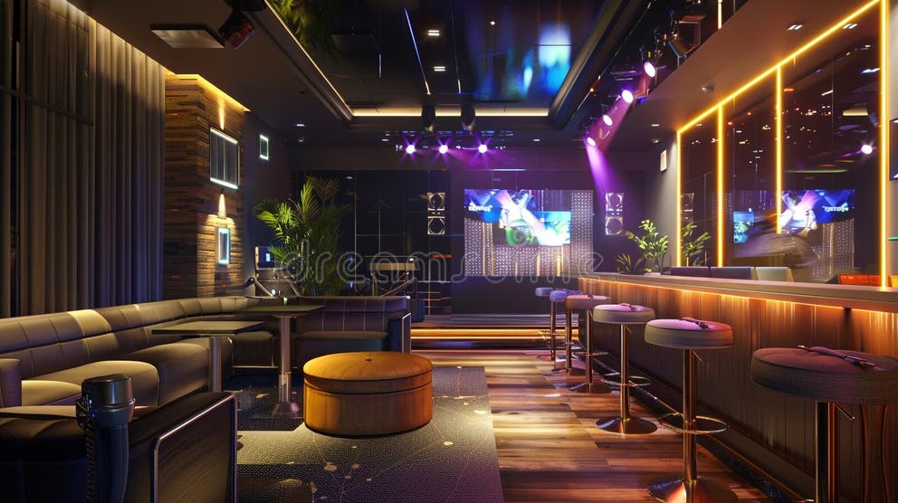 Karaoke Singers Perform in Upscale Hotel Lounge Stock Illustration ...