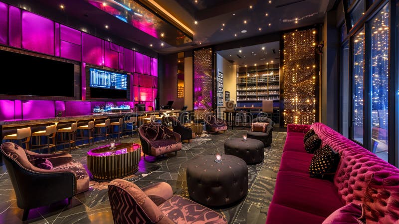 Karaoke Singers Performing in Upscale Lounge Stock Illustration ...