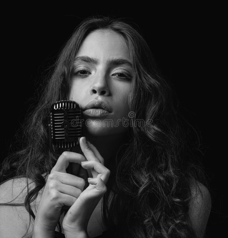 Karaoke Woman Girl Singer With Microphone Sensual Vintage Girl Singer